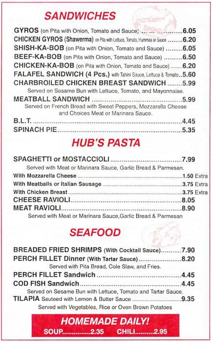 Hub's Restaurant Menu, Menu for Hub's Restaurant, West Ridge, Chicago ...
