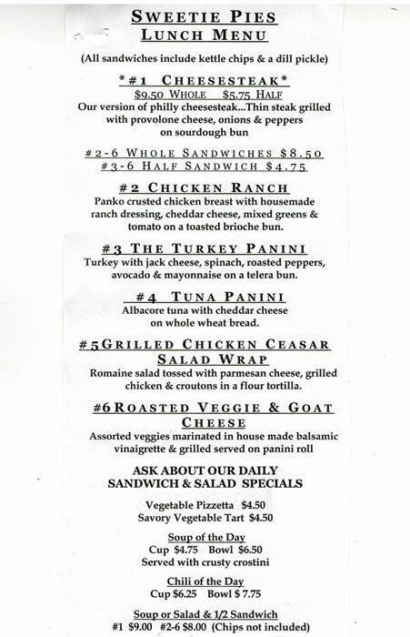 Menu at Sweetie Pies Bakery, Napa