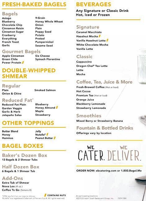 Menu at Einstein Bros. Bagels restaurant, Colleyville, Colleyville Blvd