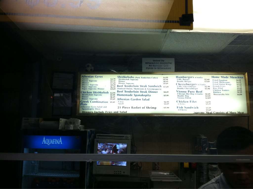 Menu at Gyros Corner restaurant, Milwaukee