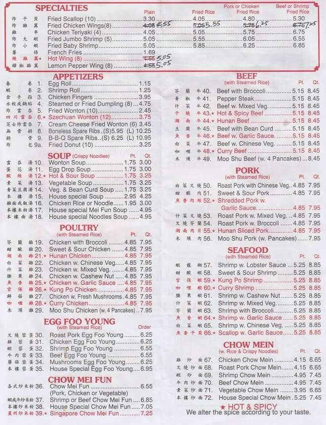 Menu at Number One Chinese Kitchen restaurant, Memphis
