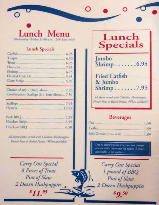 Menu at Hudson Bay Seafood restaurant, Fayetteville, 2816 Ramsey St