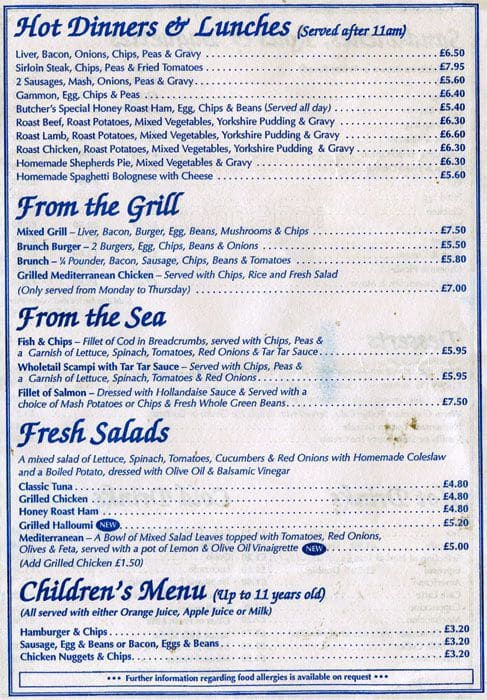 Menu at Shirley Cafe, Croydon, 219 Wickham Rd