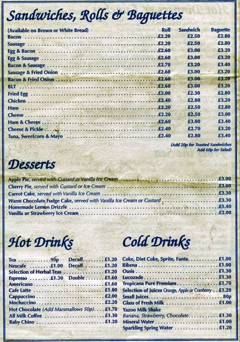 Menu at Shirley Cafe, Croydon, 219 Wickham Rd