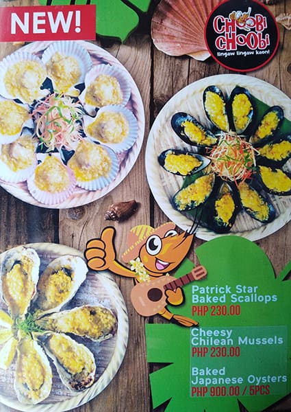 Menu at Choobi Choobi restaurant, Marikina, Lilac Corner Appaloosa Street