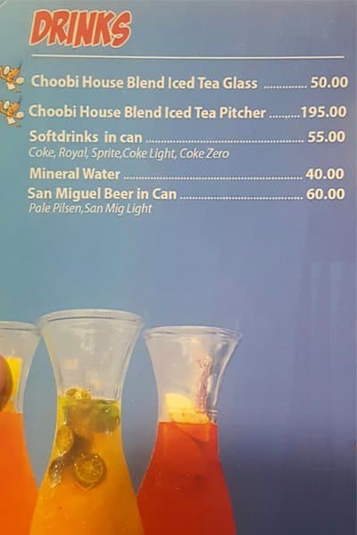 Menu at Choobi Choobi - SM City Manila restaurant, Manila