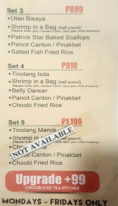 Menu at Choobi Choobi - SM City Manila restaurant, Manila