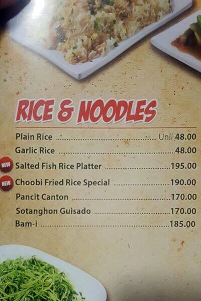 Menu at Choobi Choobi - SM City Manila restaurant, Manila