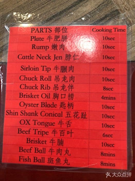Menu at Sam's Chaoshan Hotpot restaurant, Eastwood