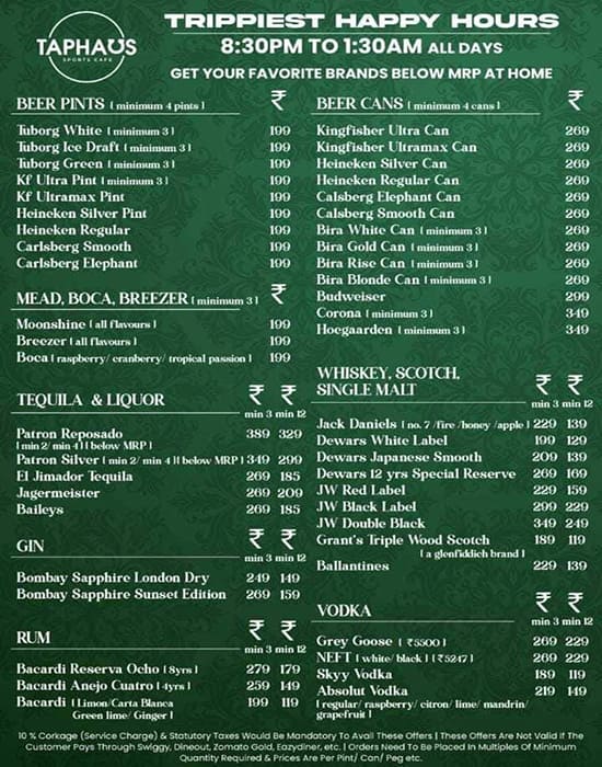 Menu of Taphaus Sports Bar, Manpada, Thane West, Thane
