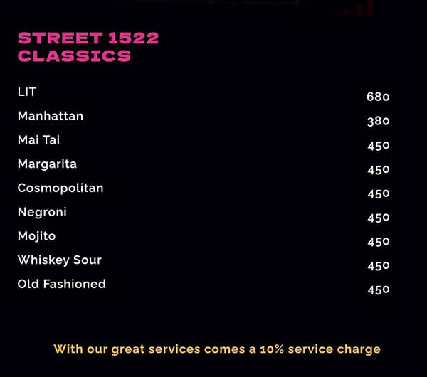 Menu of Street 1522, Sarjapur Road, Bangalore