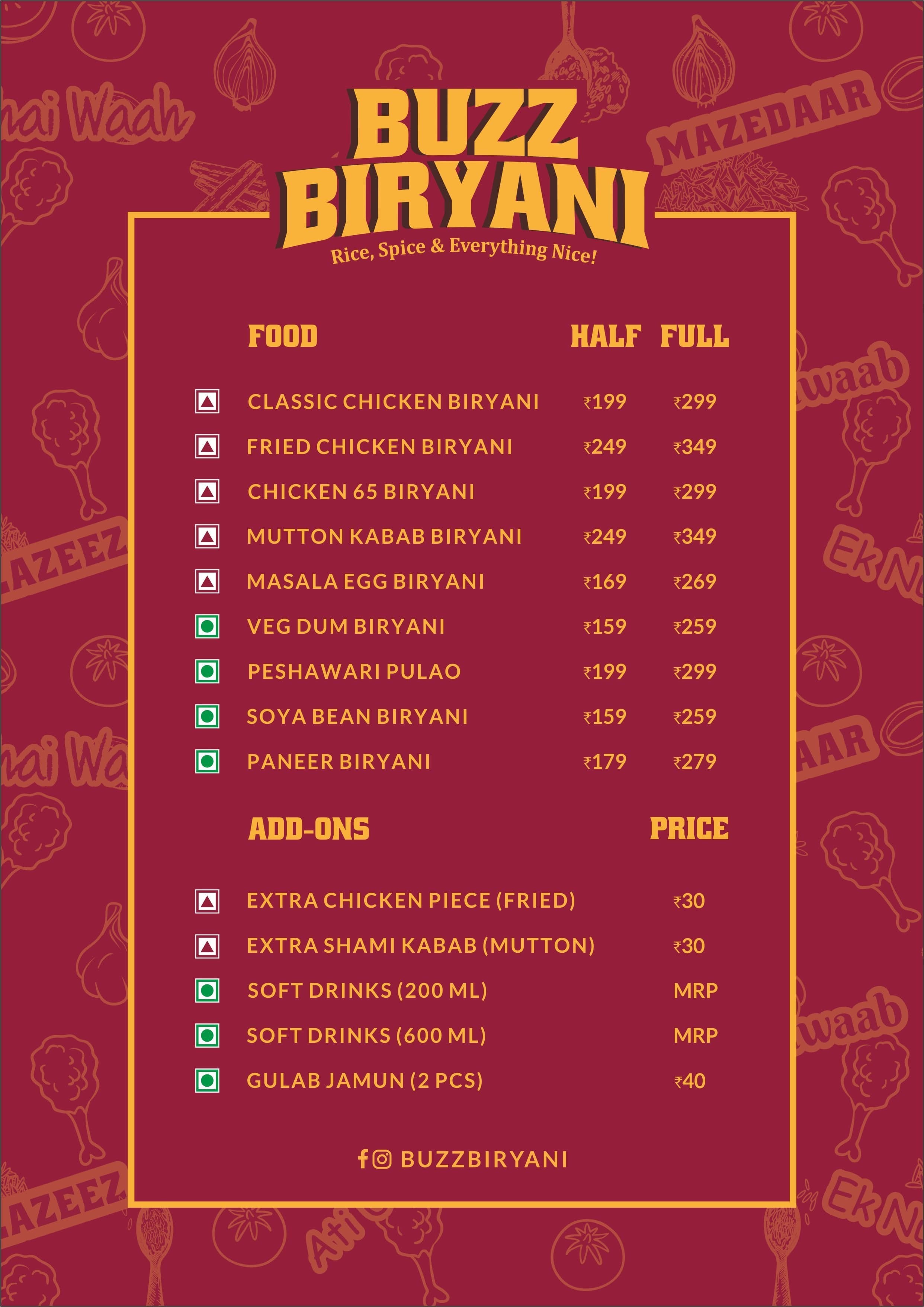 Menu of Buzz Biryani, Gomti Nagar, Lucknow