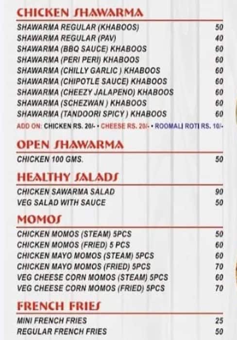 Menu of Al Buraq Fast Food, Byculla, Mumbai
