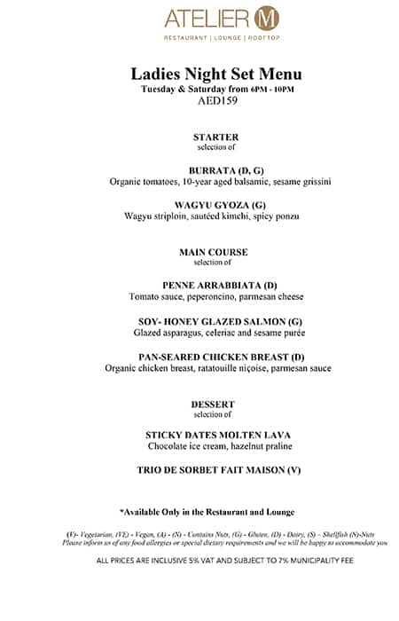 Menu of Atelier M, Dubai Marina Mall, Dubai Marina, Dubai