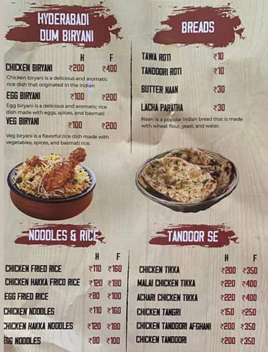 Menu of Handi Corner, Crossing Republik, Ghaziabad