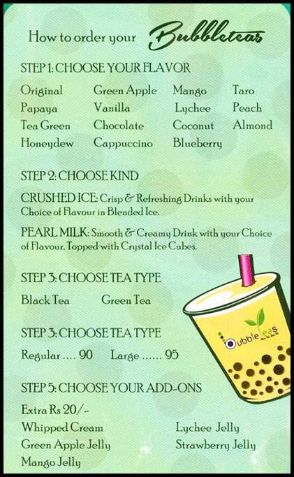 Menu at Bubble Teas, New Delhi
