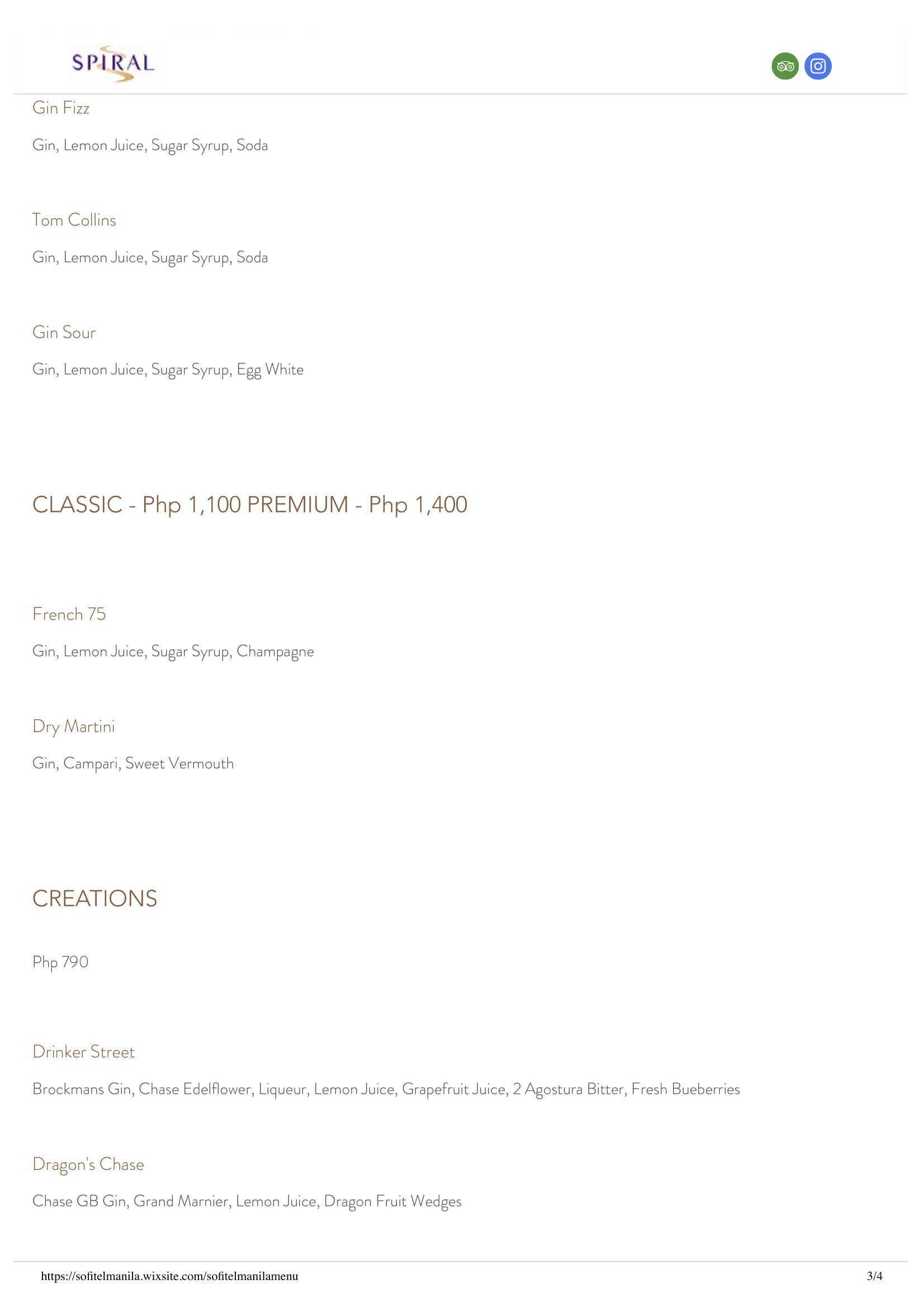 Menu at Spiral restaurant, Pasay, Sofitel Philippine Plaza Hotel CCP ...