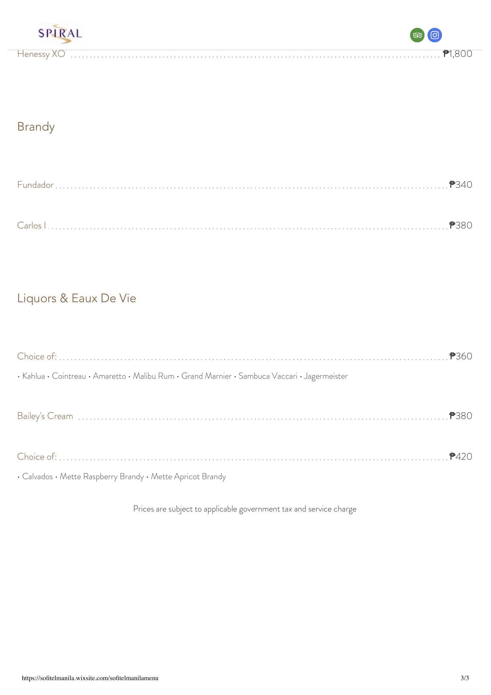 Menu at Spiral restaurant, Pasay, Sofitel Philippine Plaza Hotel CCP ...