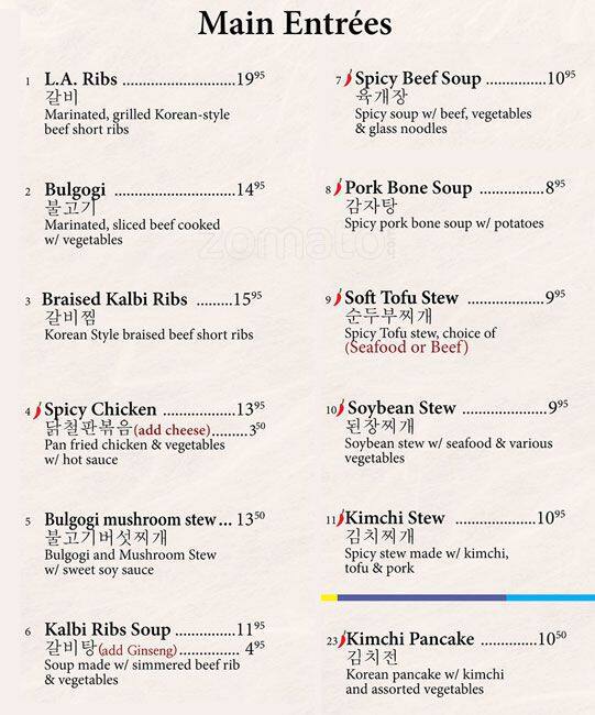 Menu at Kimchi Korea House restaurant, Toronto