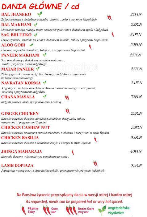 Menu at Parivar Restaurant, Warsaw, al. Jerzego Waszyngtona 75