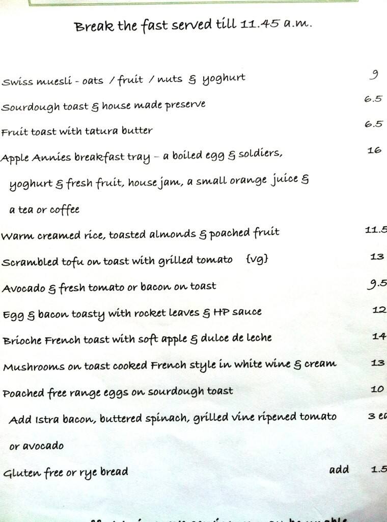 Menu at Fig Cafe, Castlemaine