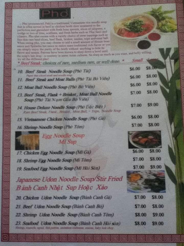 Menu at Little Saigon Café restaurant, Orange Park