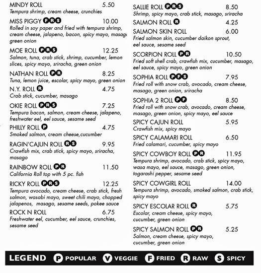 Menu at GoGo Sushi restaurant, Oklahoma City