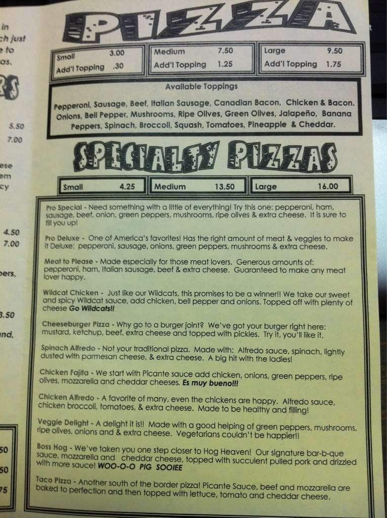 Menu at Main Street Pizza pizzeria, El Dorado