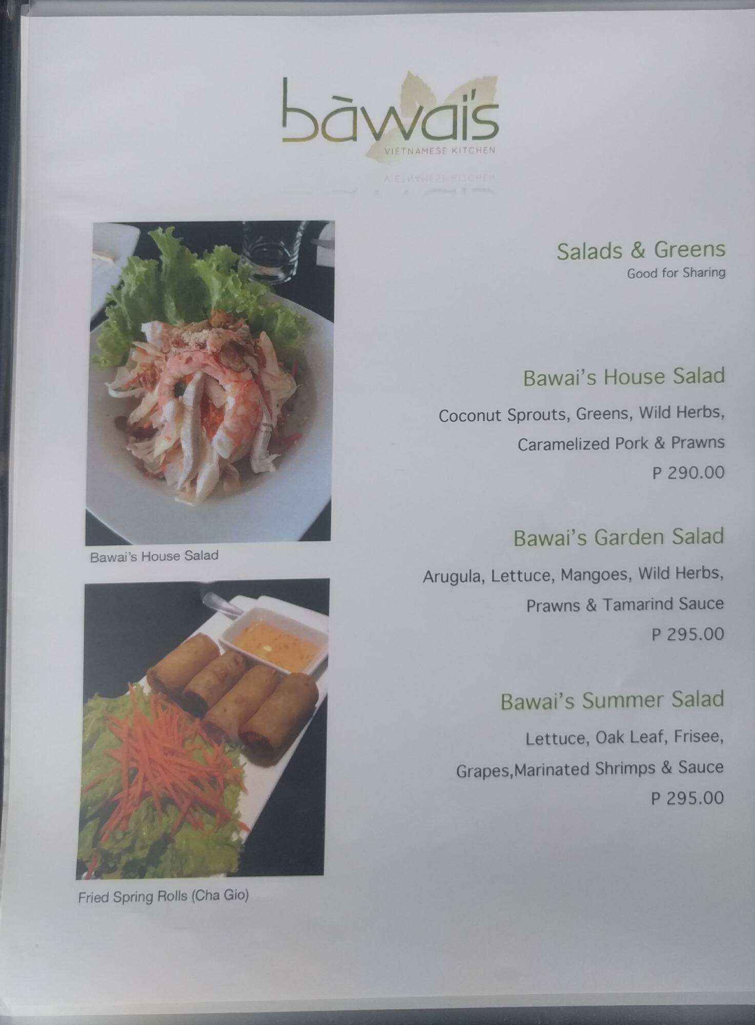Menu at House of Bawai restaurant, Santa Rosa