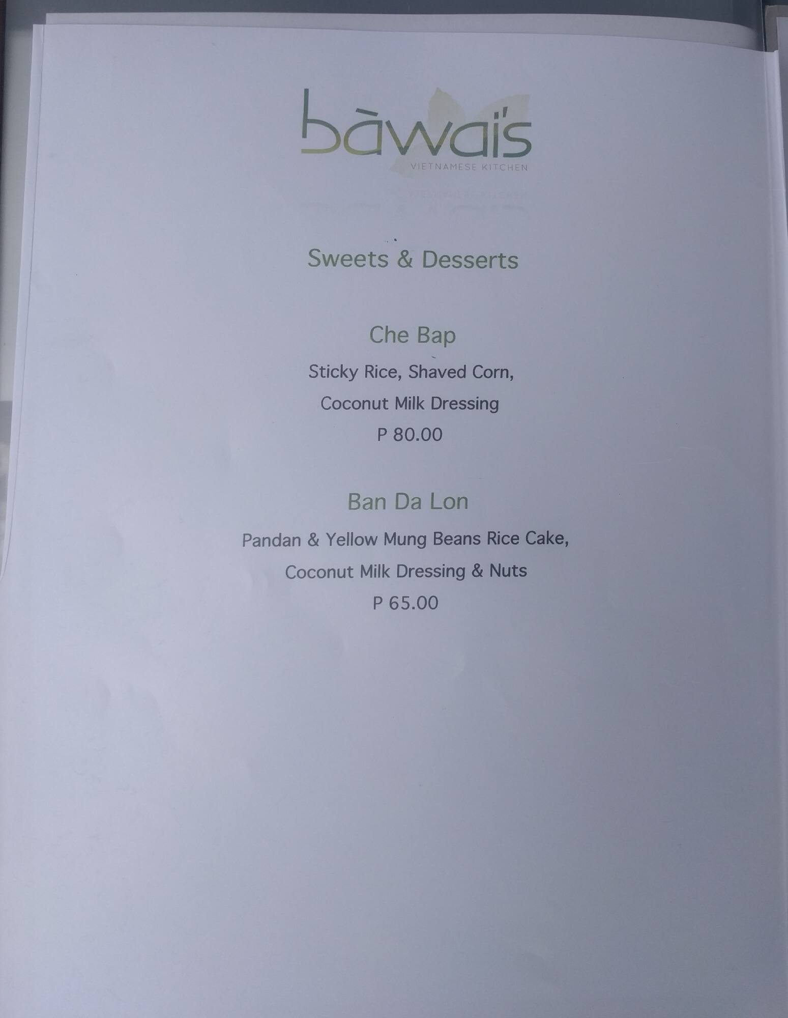 Menu at House of Bawai restaurant, Santa Rosa