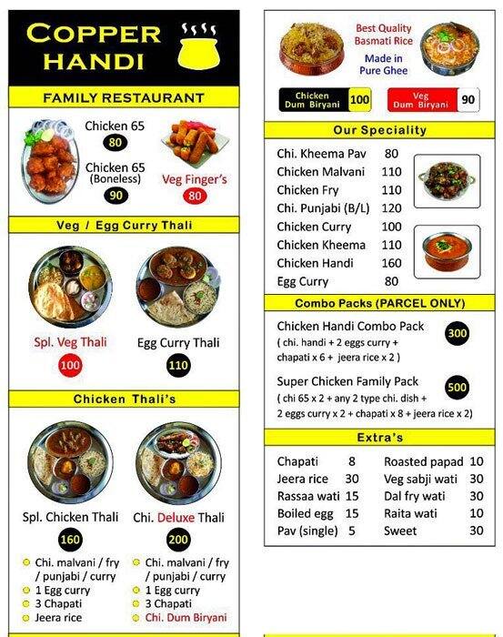 Copper Handi Menu, Menu for Copper Handi, Nalasopara, Mumbai - Zomato