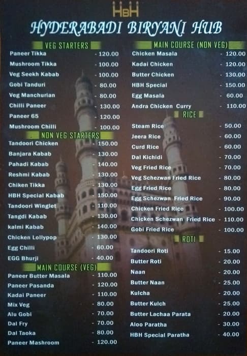 Menu at Hyderabadi Biryani Hub, Thirutheri R.F.