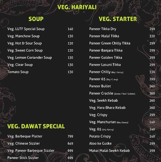 Menu of Lutf Restaurant, Viman Nagar, Pune