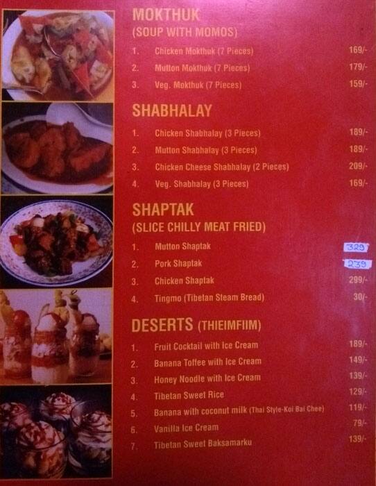 Menu at Kalsang, Dehradun, Dehradun