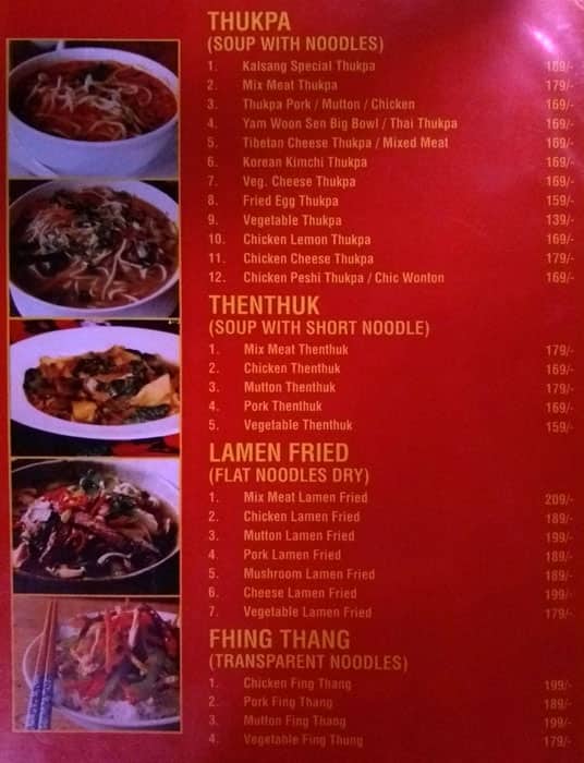 Menu at Kalsang, Dehradun, Dehradun