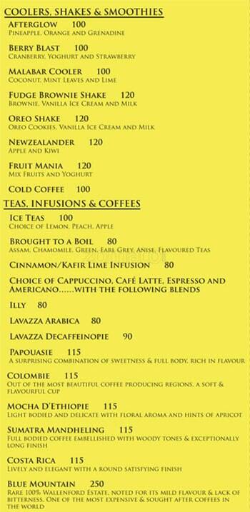 Menu at Banyan Tree Cafe, Mumbai