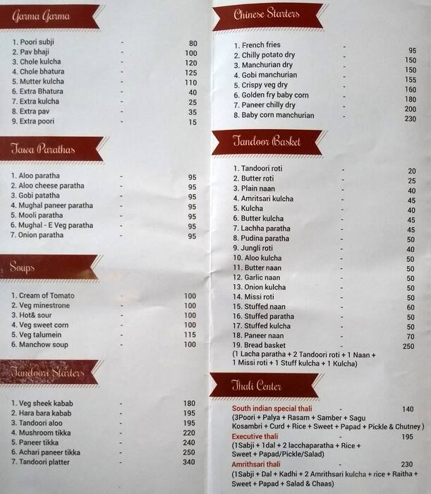 Menu at Kesar, Bengaluru