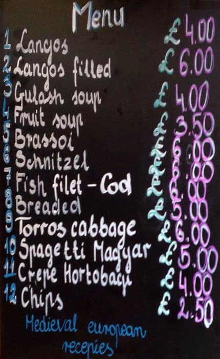Menu at Hungarian Langos, London