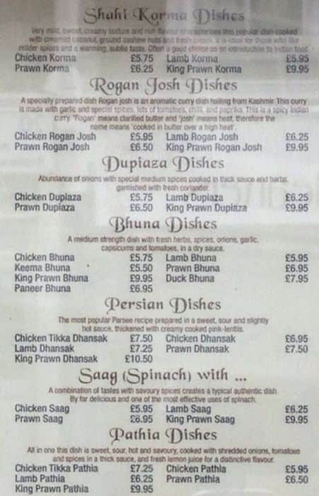 Menu at Anokha restaurant, London, 15 Churchfield Rd