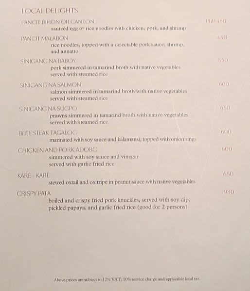 Menu at Cafe Ilang-Ilang, Manila