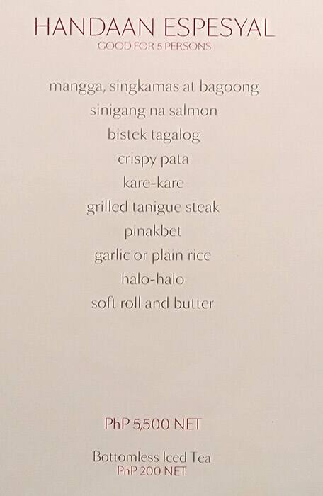 Menu at Cafe Ilang-Ilang, Manila