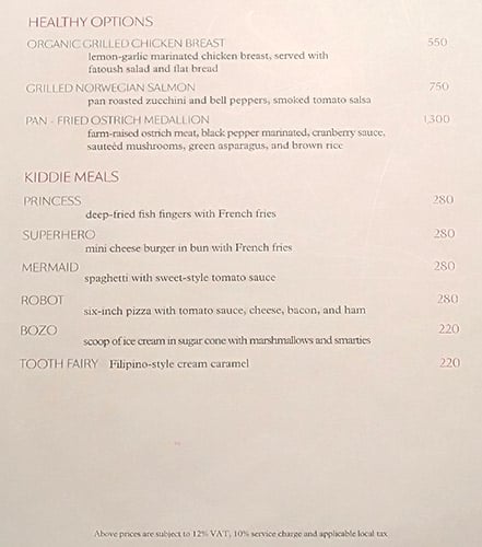 Menu at Cafe Ilang-Ilang, Manila