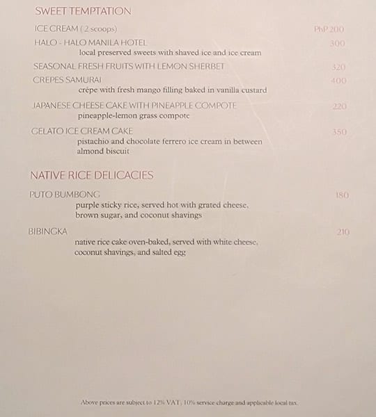 Menu at Cafe Ilang-Ilang, Manila