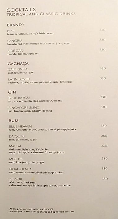 Menu at Cafe Ilang-Ilang, Manila