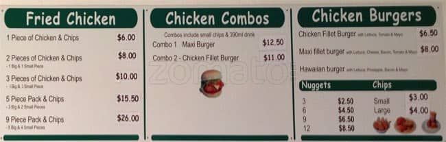 Menu at Baron Of Beef, Wellington