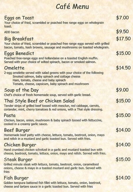 Menu at Larf'n Tiger Cafe & Bar, Lower Hutt
