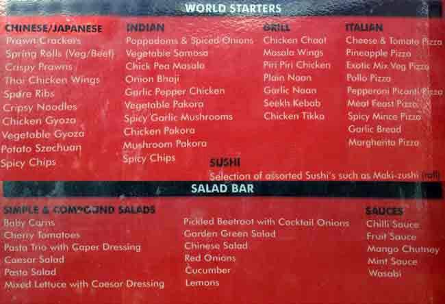 Menu at Cook & Indi's World Buffet restaurant, Glasgow, 90 Renfield St