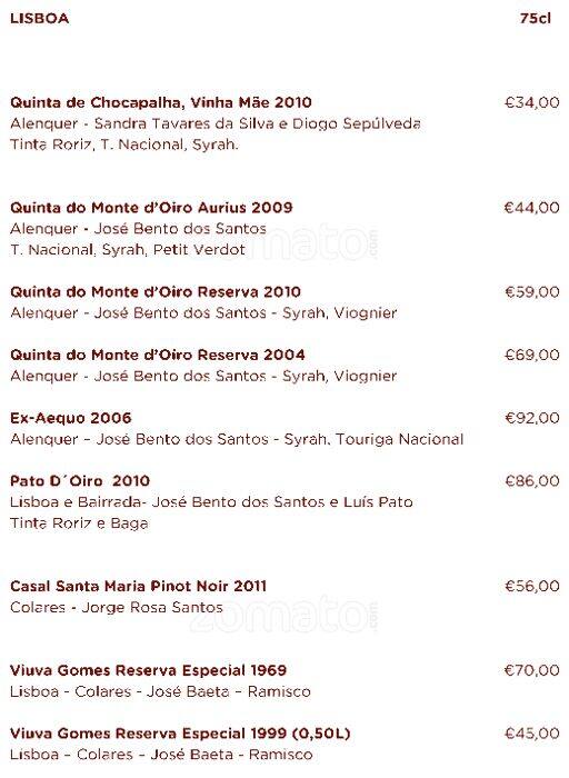 Menu at Belcanto restaurant, Lisbon, R. Serpa Pinto 10A