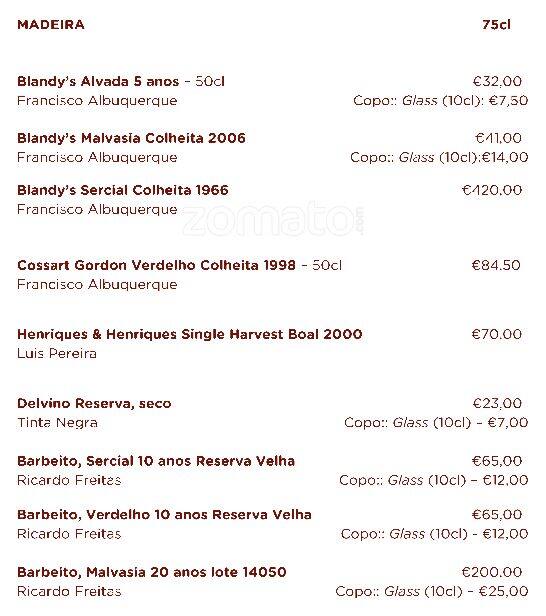 Menu at Belcanto restaurant, Lisbon, R. Serpa Pinto 10A