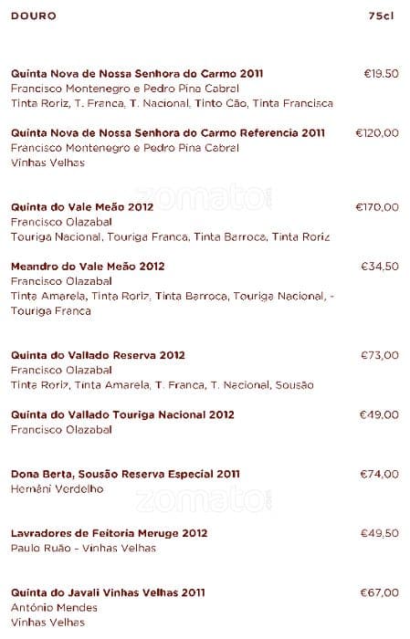 Menu at Belcanto restaurant, Lisbon, R. Serpa Pinto 10A